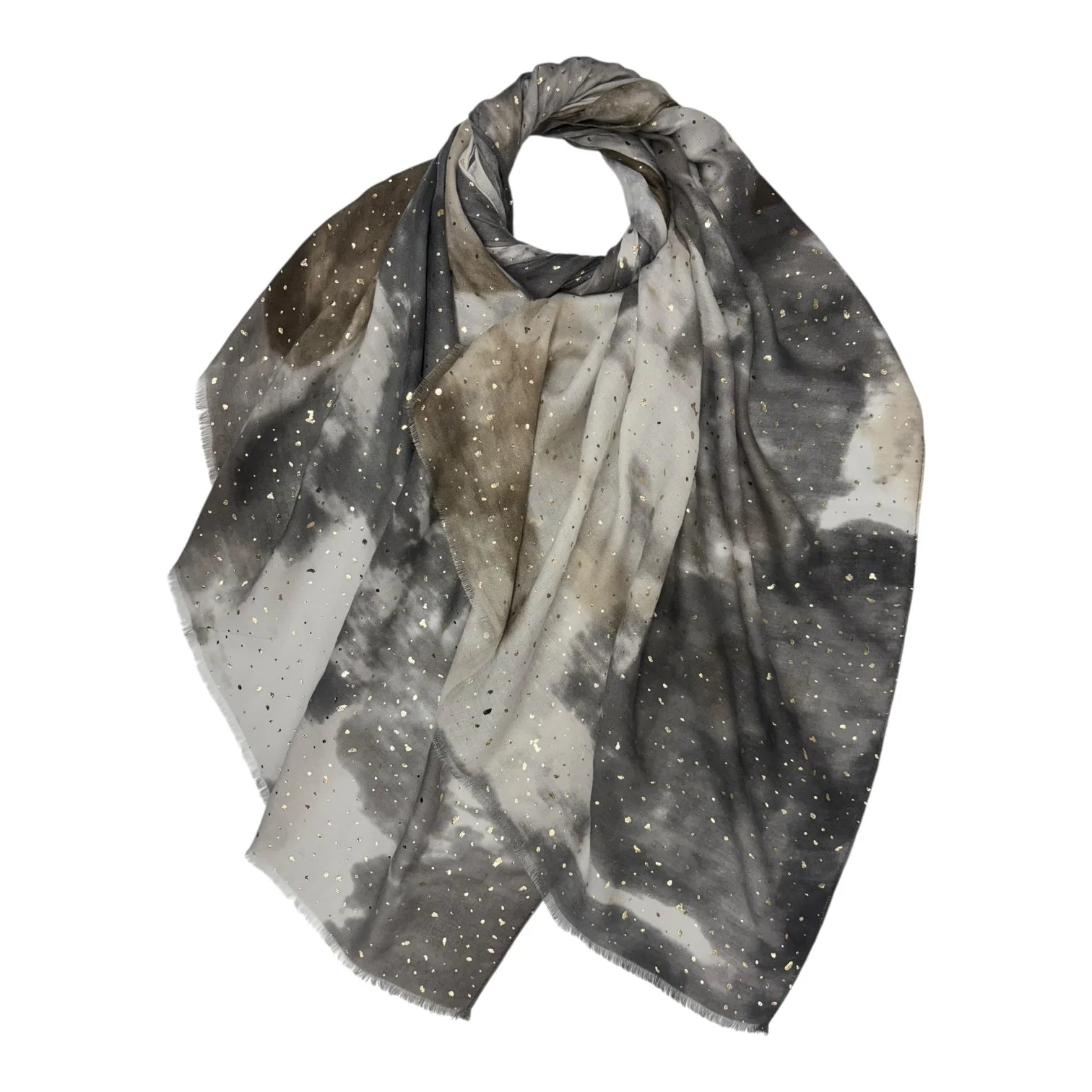 Grey Watercolour & Gold Fleck Scarf – DC Boutique